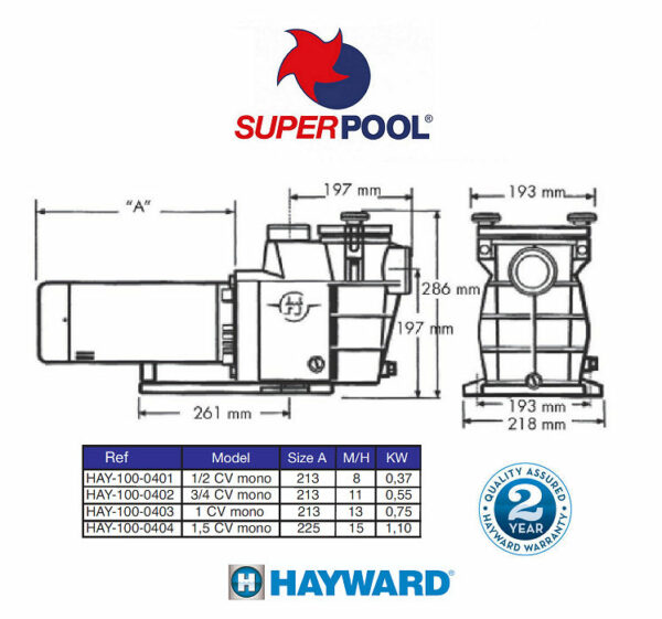 Hayward SuperPool Swimming Pool Pump - 0.75HP - UK Pool Store